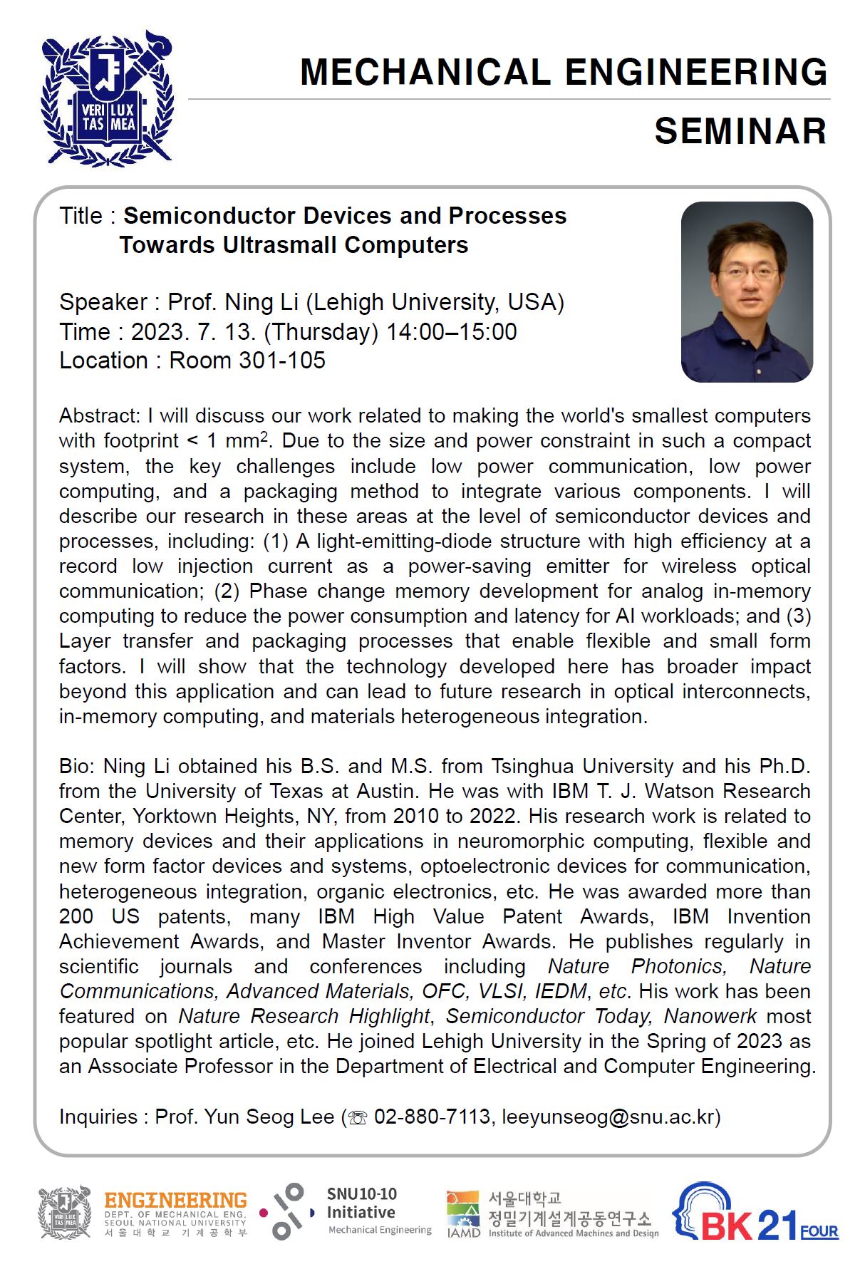 [Seminar] Series on "Semiconductor Devices and Processes Towards ...